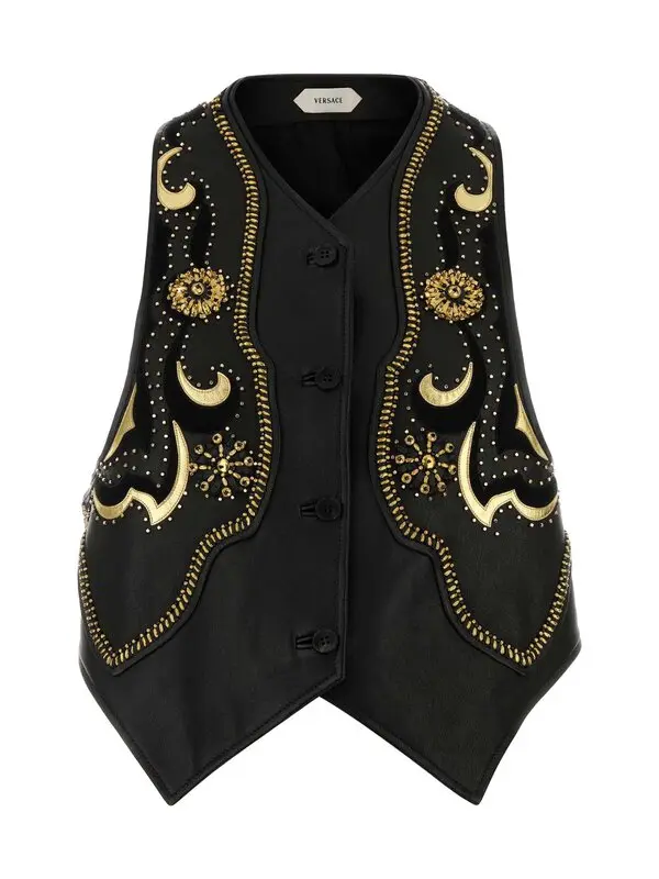 Versace Embellished Nappa Leather Vest - Black