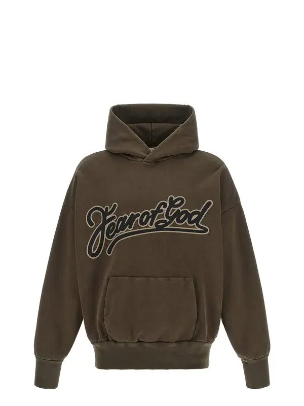 Fear Of God Classic Hoodie With Vintage Wash And Graphic Print - Brown