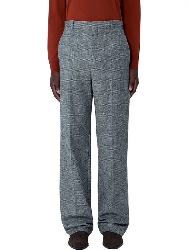 Saint Laurent Wide-leg Wool Blend Checkered Trousers - Black