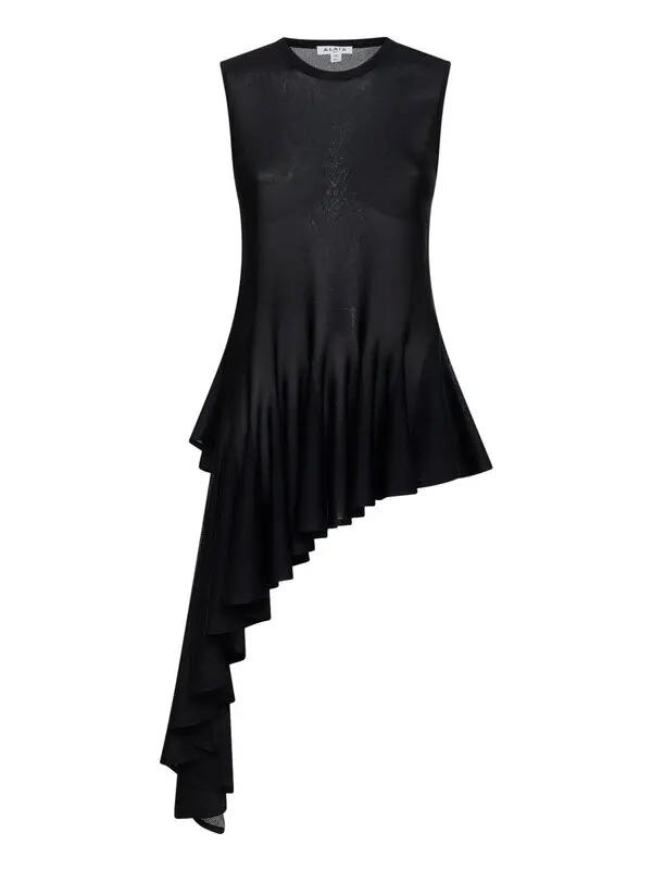 Alaïa Black Viscose Knit Asymmetric Godet Top - Multicolor