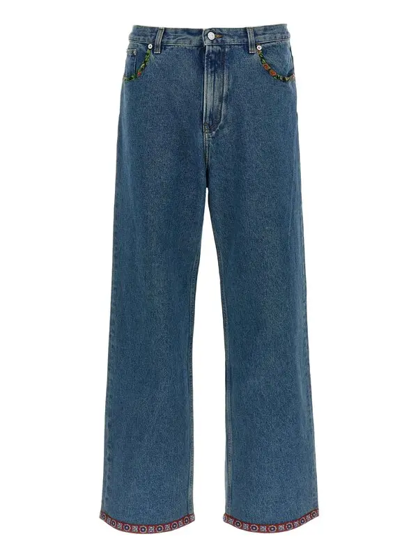 Valentino Garavani Straight Leg Floral Insert Jeans - Blue
