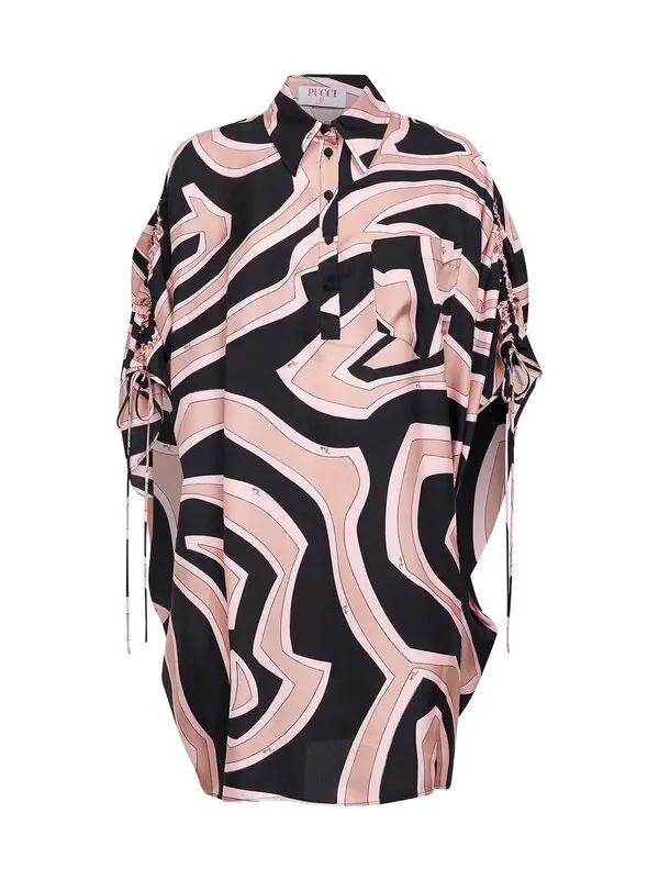Emilio Pucci Black And Pink Labirinto-print Silk Twill Short Kaftan Dress - Multicolor