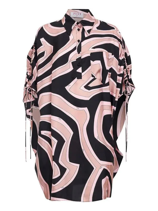 Emilio Pucci Black And Pink Labirinto-print Silk Twill Short Kaftan Dress - Multicolor
