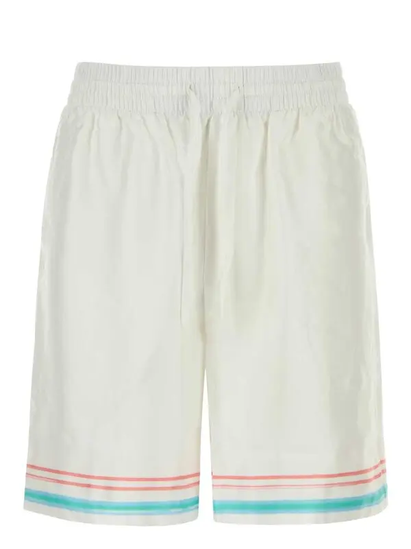 Casablanca Silk Bermuda Shorts With Printed Pocket - White