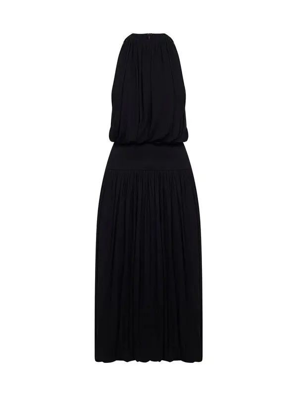 TOTEME Black Fluid Viscose Gathered Midi Dress - Multicolor