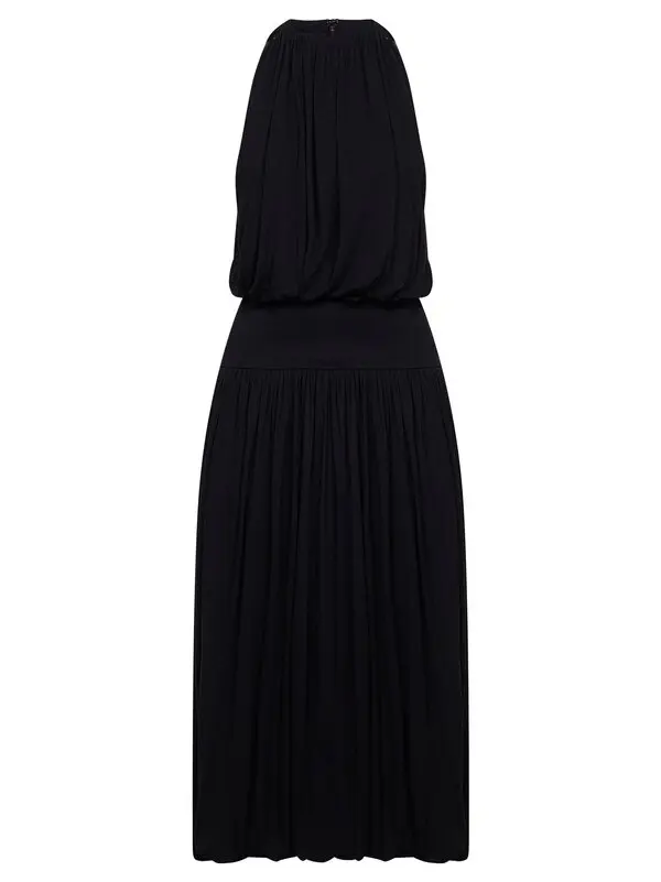 TOTEME Black Fluid Viscose Gathered Midi Dress - Multicolor