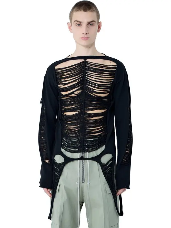 Rick Owens Crewneck Laddered Sweater In New Wool Knit - Black