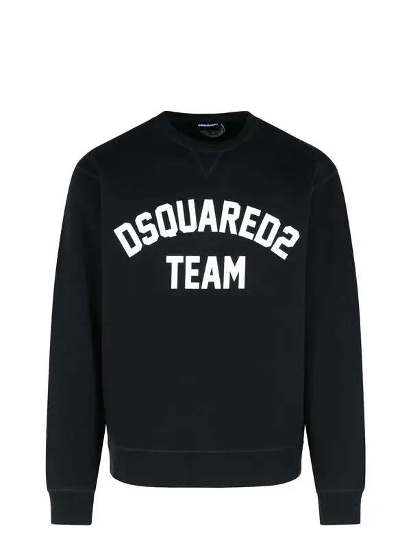 Dsquared2 Cotton Crewneck Sweatshirt With Contrast Logo Print - Black
