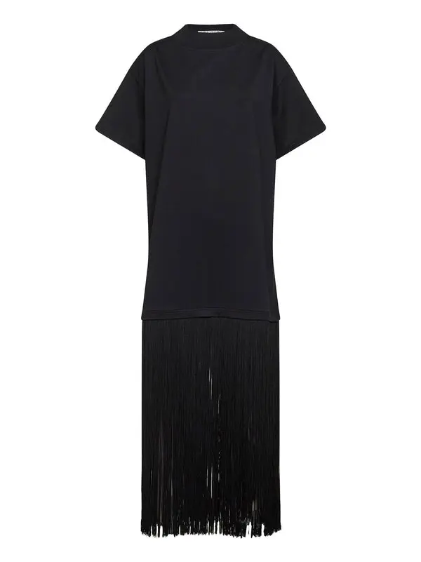 Alaïa Black Cotton Jersey Fringed Dress - Multicolor