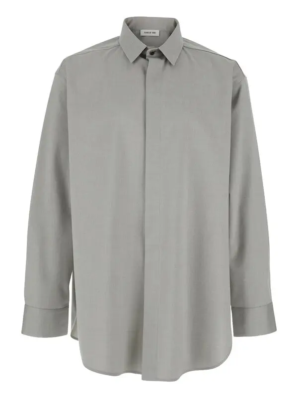 Fear Of God Grey Shirt With Classic Collar And Logo Patch On The Rear In Cotton And Wool Blend - Multicolor
