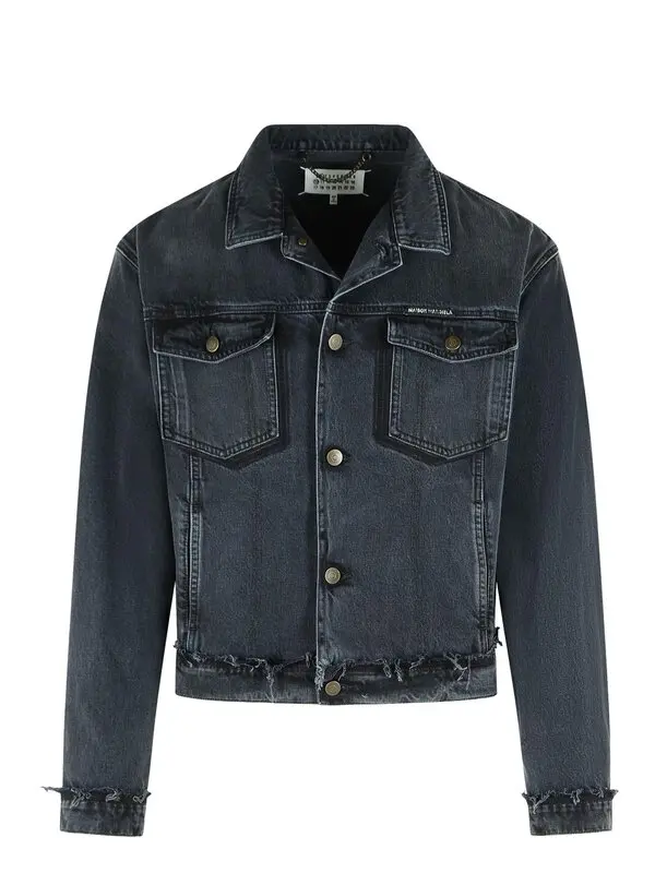 MAISON MARGIELA Cotton Denim Jacket With Frayed Hem - Black