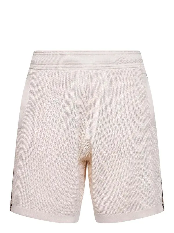 Burberry Beige Cotton Mesh Shorts With Check Trims - Multicolor