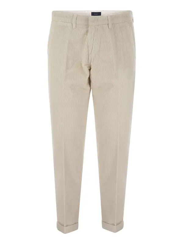 FAY Slim Fit Corduroy Trousers - Cream