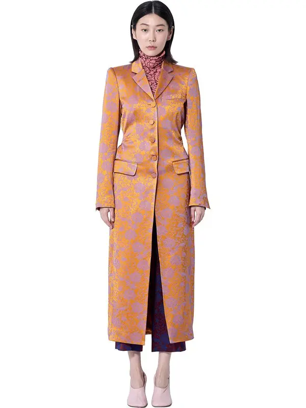 Dries Van Noten Floral Embroidered Tailored Coat - Orange