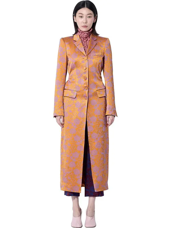 Dries Van Noten Floral Embroidered Tailored Coat - Orange