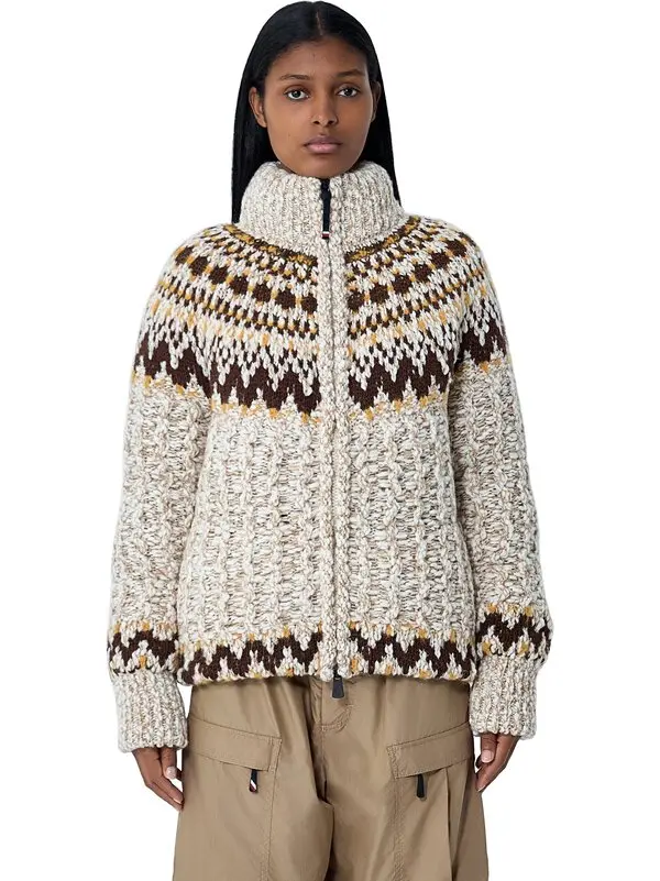 Moncler Chunky Knit Zip-up Cardigan - Cream