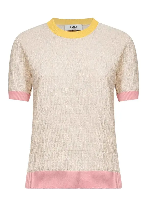 Fendi Ecru Ff Jacquard Cotton And Silk Sweater - Multicolor