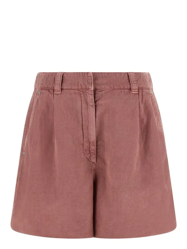 Brunello Cucinelli Baggy Cotton Linen Shorts - Pink