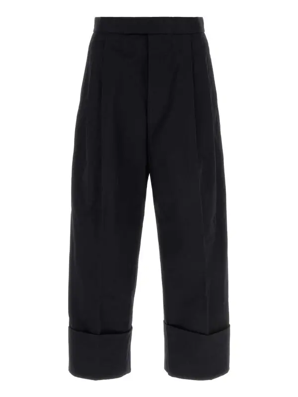Thom Browne Navy Cotton Wide-leg Trousers With Cuffed Hem - Blue