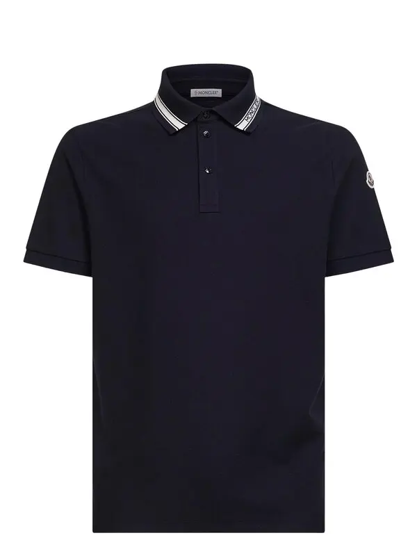 Moncler Blue Cotton Pique Polo Shirt With Logo Detail - Multicolor