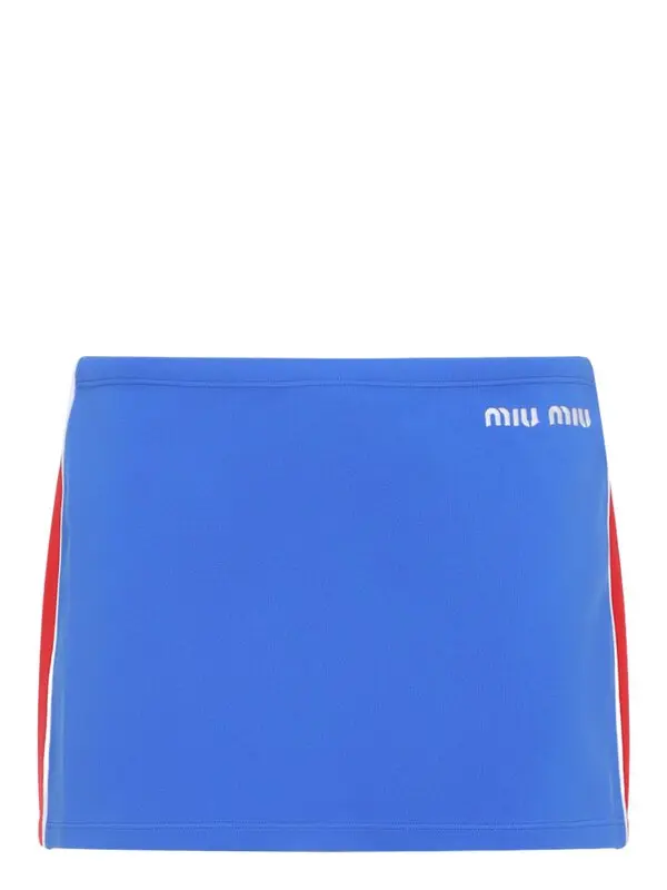 Miu Miu Mini Skirt With Embroidered Logo And Contrast Piping - Multicolor