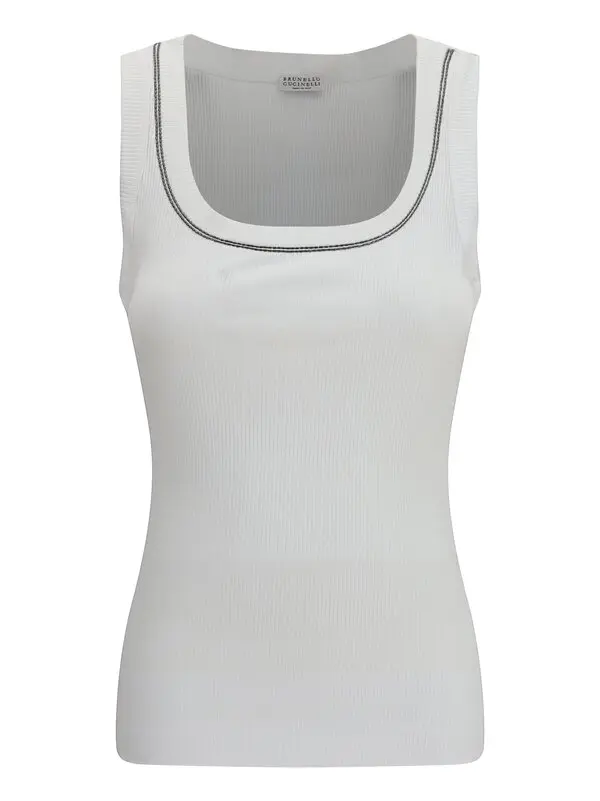 Brunello Cucinelli Ribbed Crewneck Sleeveless Top - White
