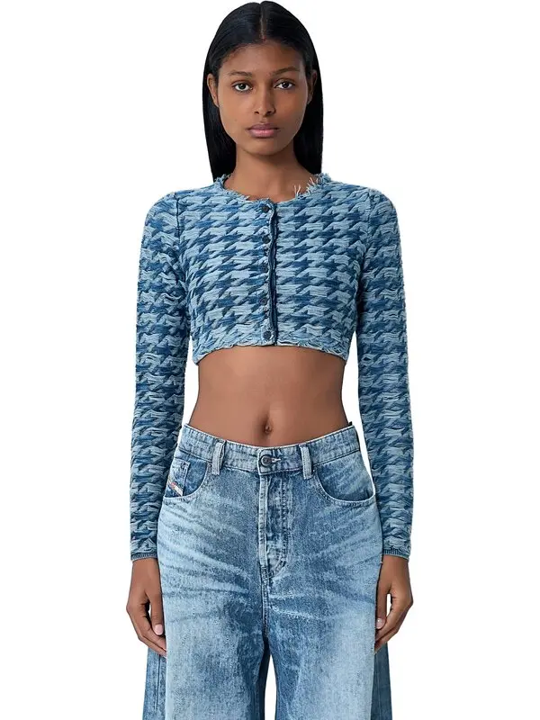 DIESEL® Cropped Cardigan With Textured Knit And Button Placket - Blue