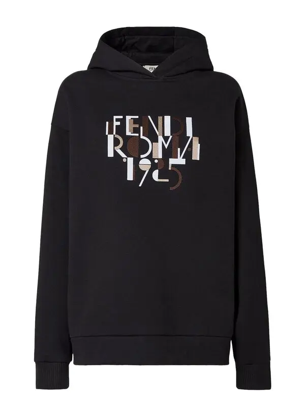 Fendi Oversized Cotton Sweatshirt With Roma Print - Black
