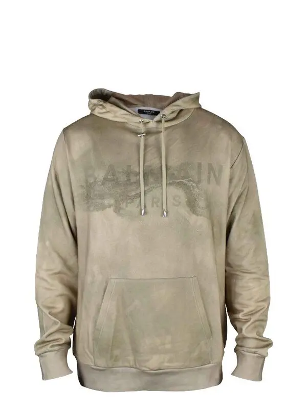 Balmain Printed Logo Drawstring Hood Sweatshirt - Cream