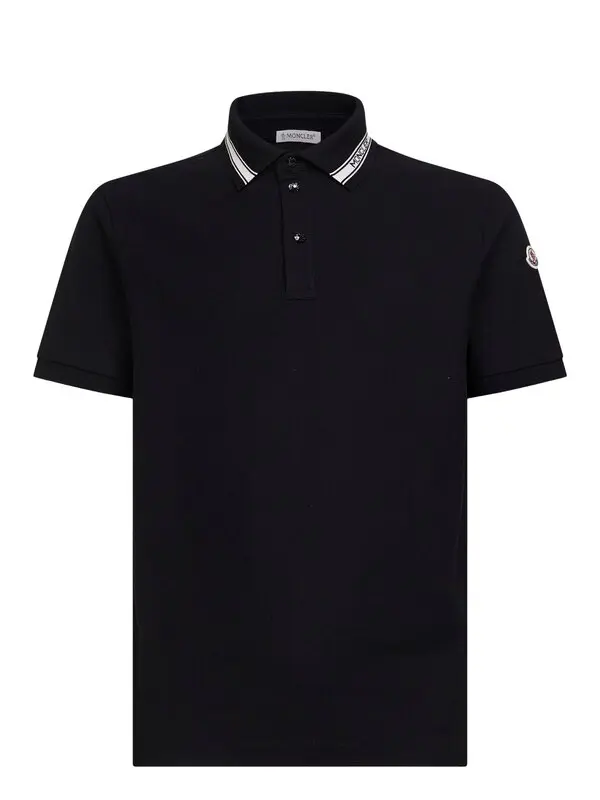 Moncler Black Cotton Pique Polo Shirt With Logo Detail - Multicolor