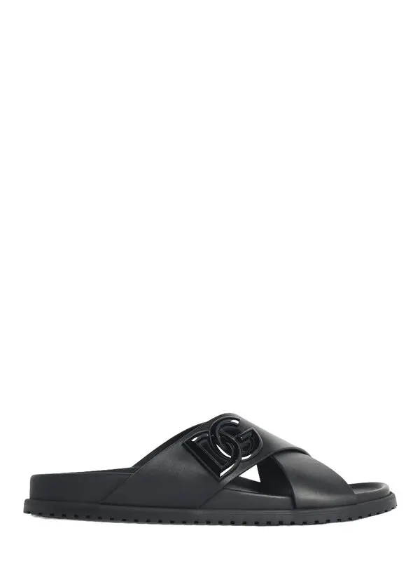 Dolce & Gabbana Leather Criss-cross Slippers - Black