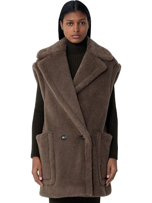Max Mara Sleeveless Coat In Textured Fleece - Brown
