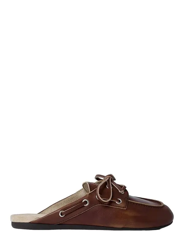Miu Miu Leather Lace-up Mules - Brown