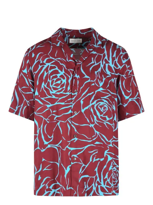 Dries Van Noten Carltone' Burgundy And Light Blue Viscose Shirt - Multicolor