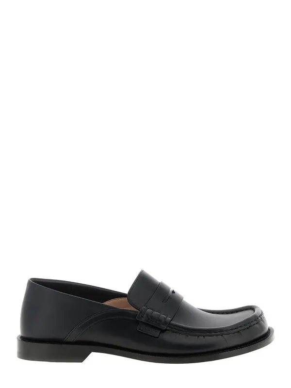 Loewe Campo Flap Back Loafers In Waxed Calf Leather - Black