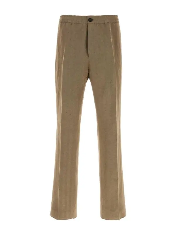 FERRAGAMO Salvatore Cappuccino Linen Blend Pant - Brown