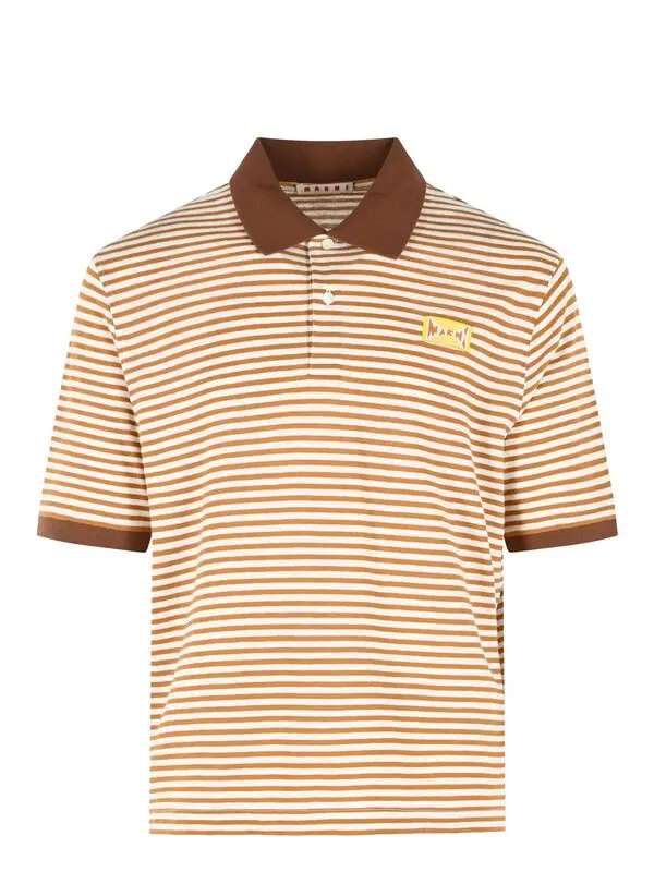 Marni Two-tone Linen Blend Polo Shirt - Cream