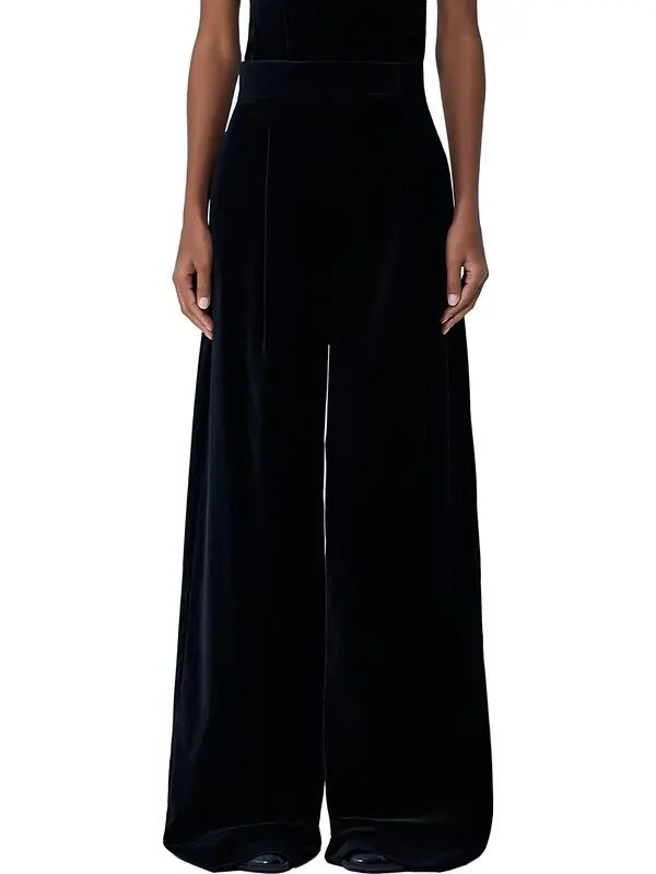 Max Mara Tailored Wide-leg Velvet Pants - Black