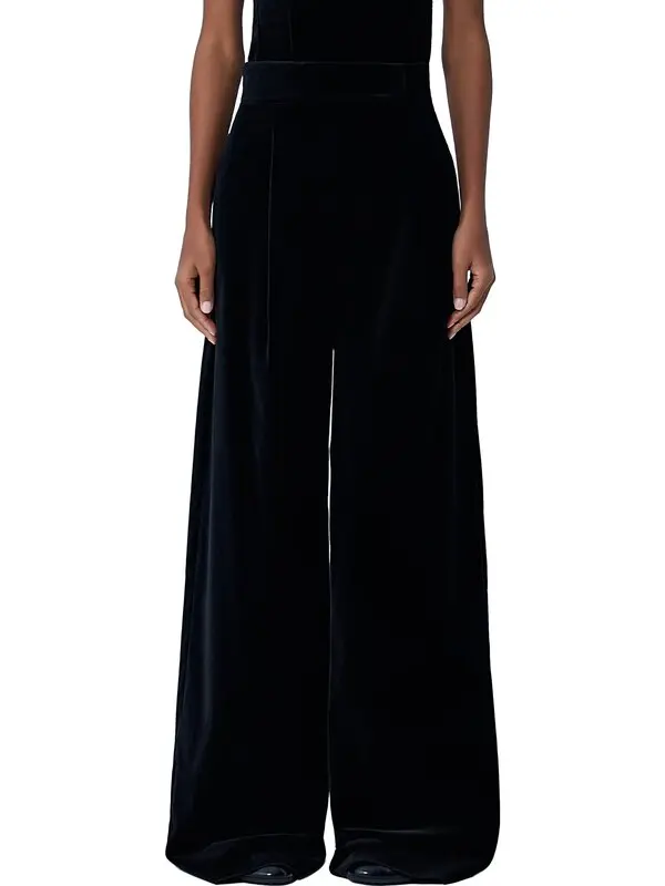 Max Mara Tailored Wide-leg Velvet Pants - Black