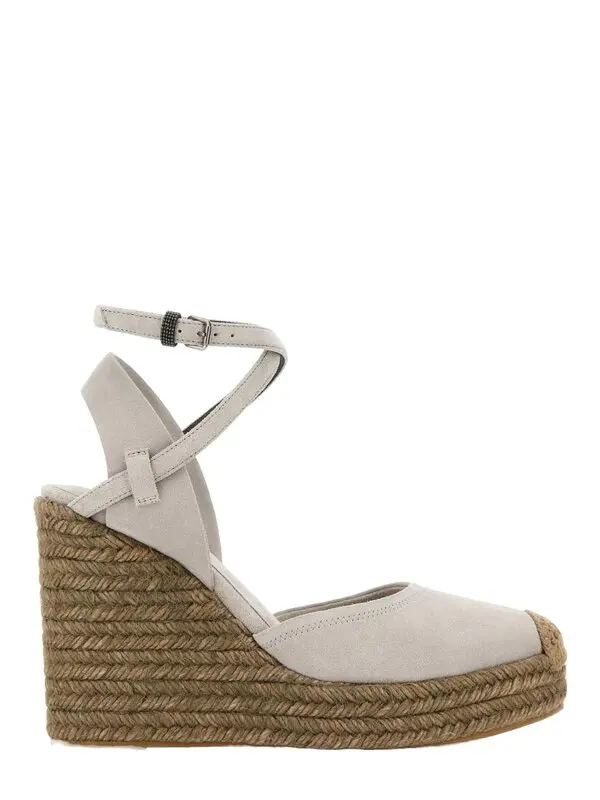 Brunello Cucinelli Suede Wedge Espadrilles - Gray