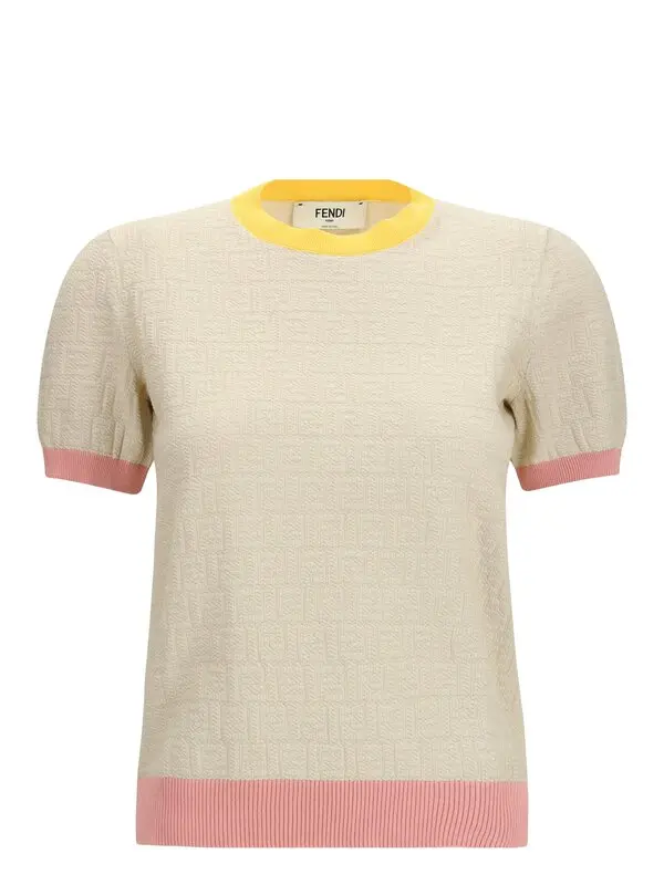 Fendi Cotton And Silk Crewneck Sweater With Ff Motif - Cream