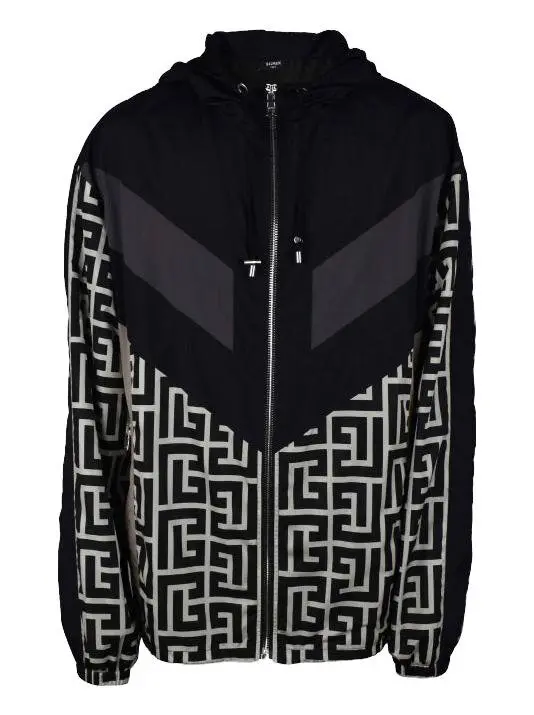 Balmain Monogrammed Logo Windbreaker Jacket - Black