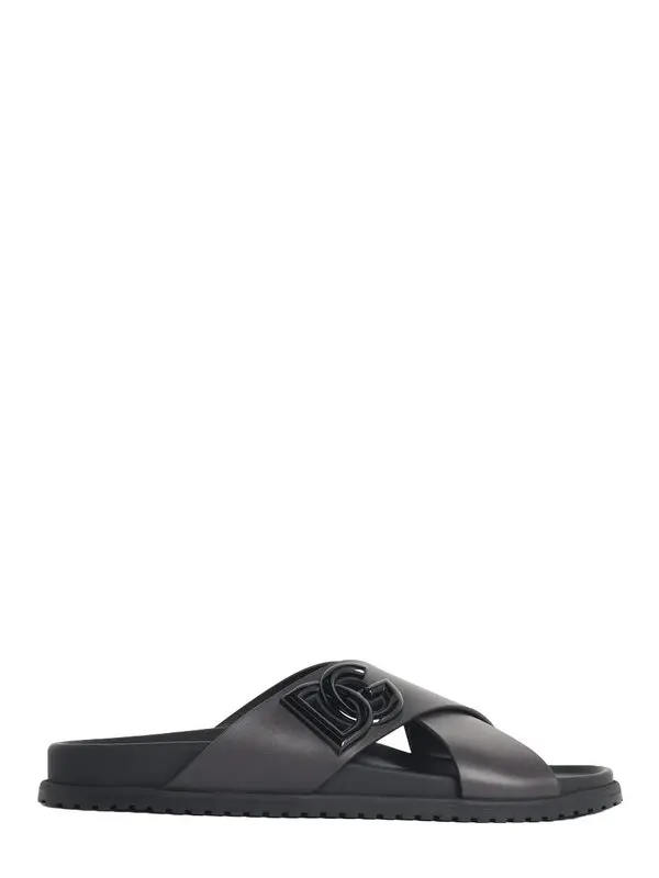 Dolce & Gabbana Leather Sliders - Brown