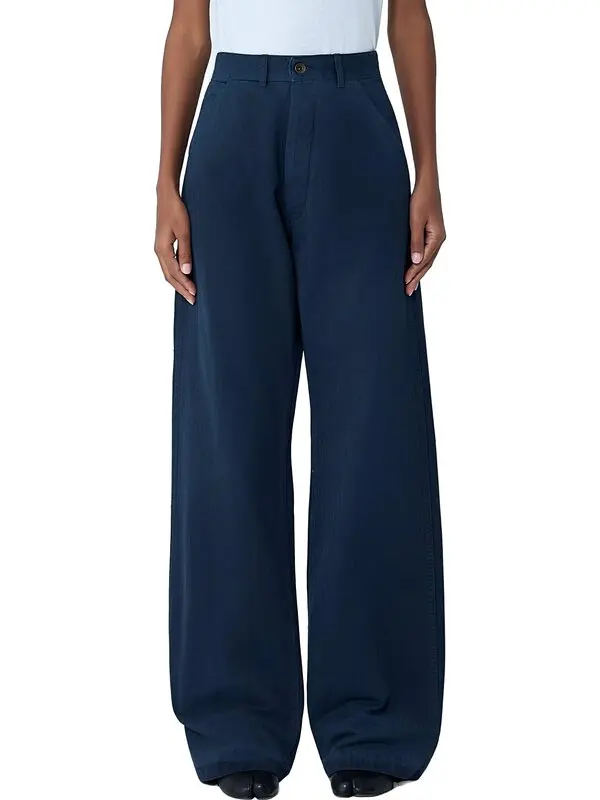 MAISON MARGIELA Wide-leg Textured Cotton Twill Pants - Blue