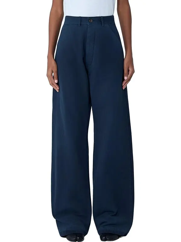 MAISON MARGIELA Wide-leg Textured Cotton Twill Pants - Blue