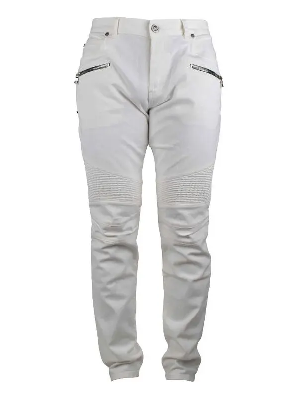 Balmain Skinny Jeans With Zippered Pockets And Knee Detail - White