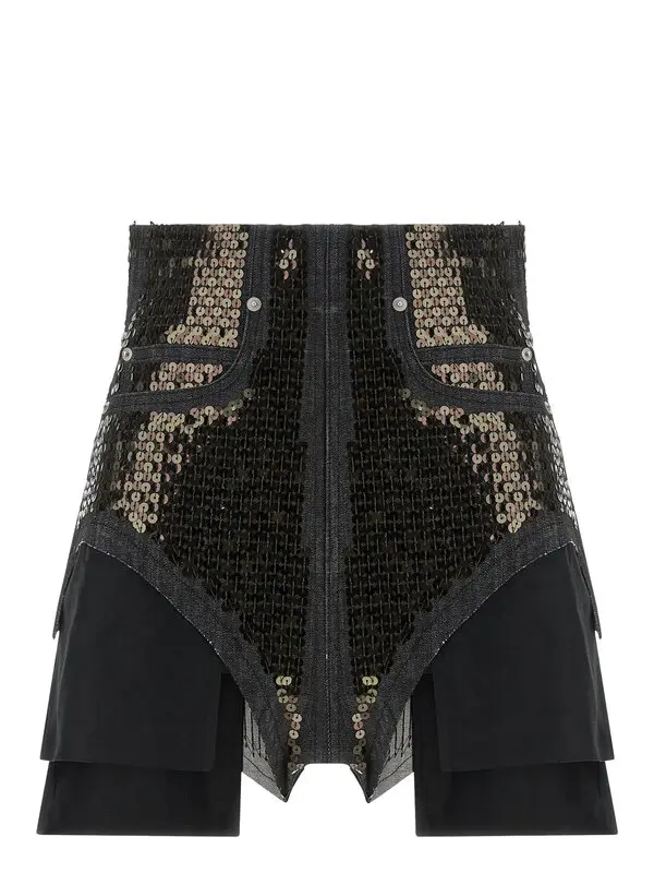 Rick Owens Dirt Cuoffs Sequined High-waisted Denim Shorts - Black
