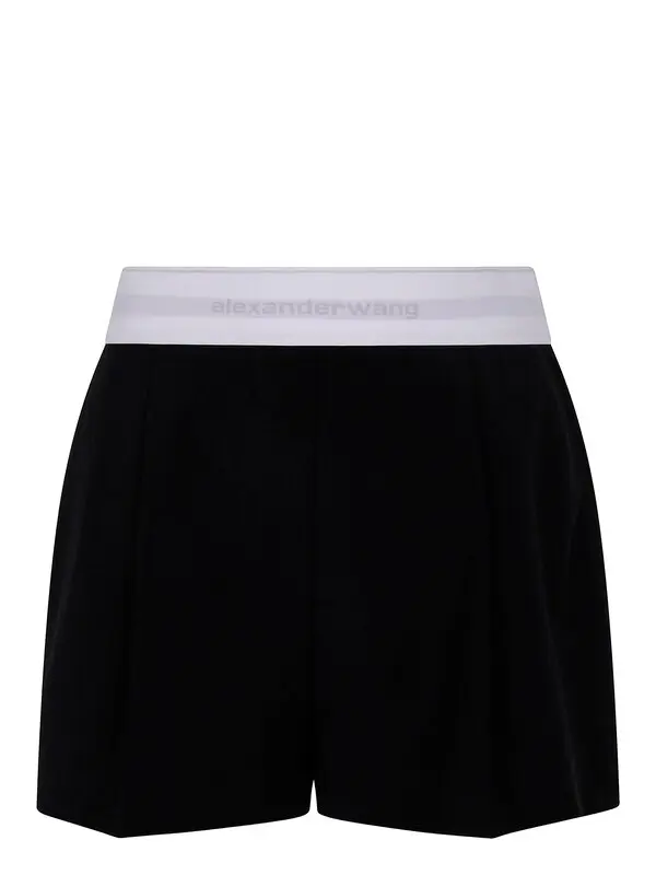 Alexander Wang High Waisted Pleated Shorts With Logo Elastic Waistband - Black