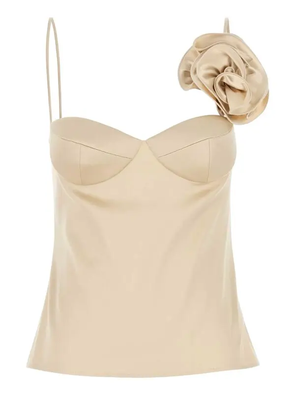 Magda Butrym Stretch Satin Top With Floral Embellishment - Brown