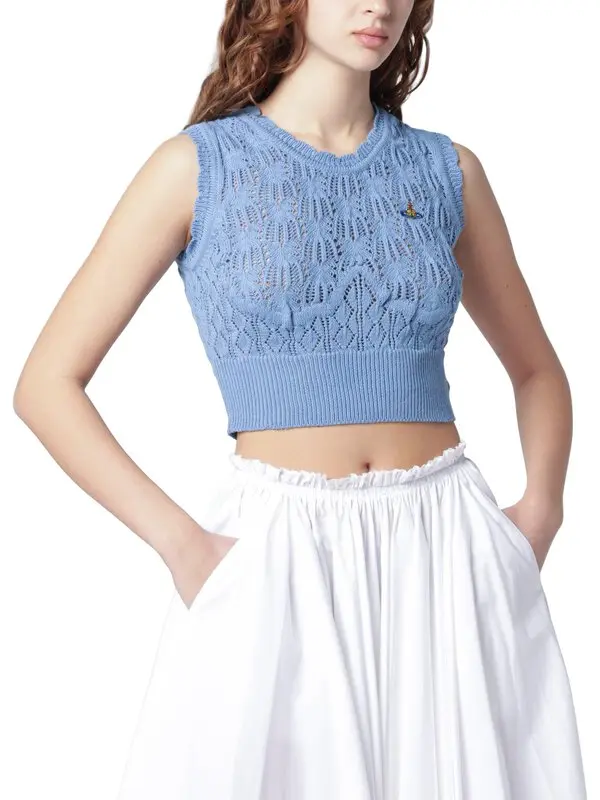 VIVIENNE WESTWOOD Sleeveless Crochet Orb Logo Top - Blue